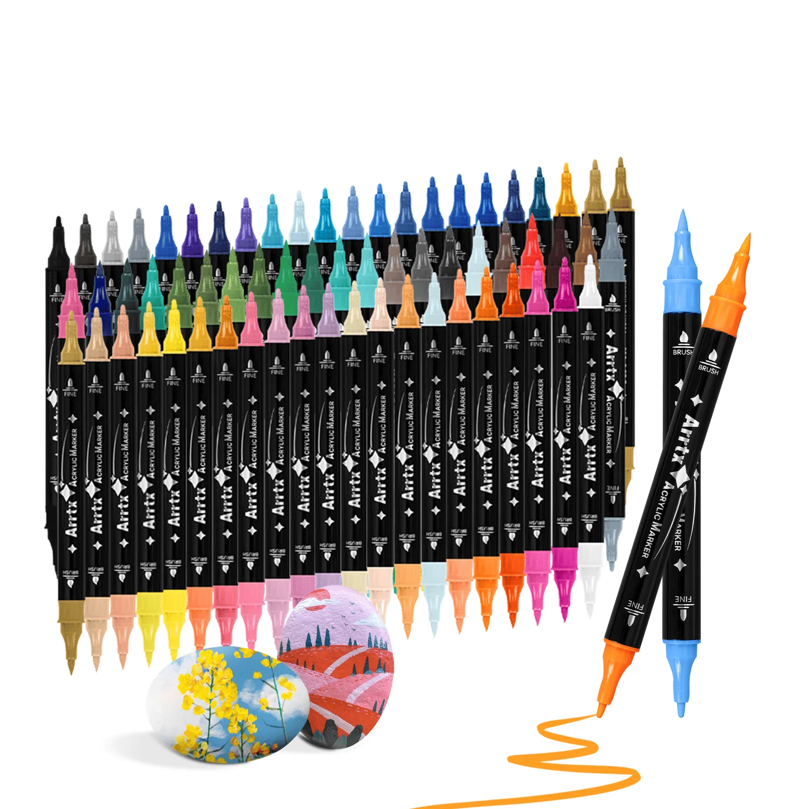Arrtx AACM-03-64C Acrylic Markers - 64 Colors, Dual Tip