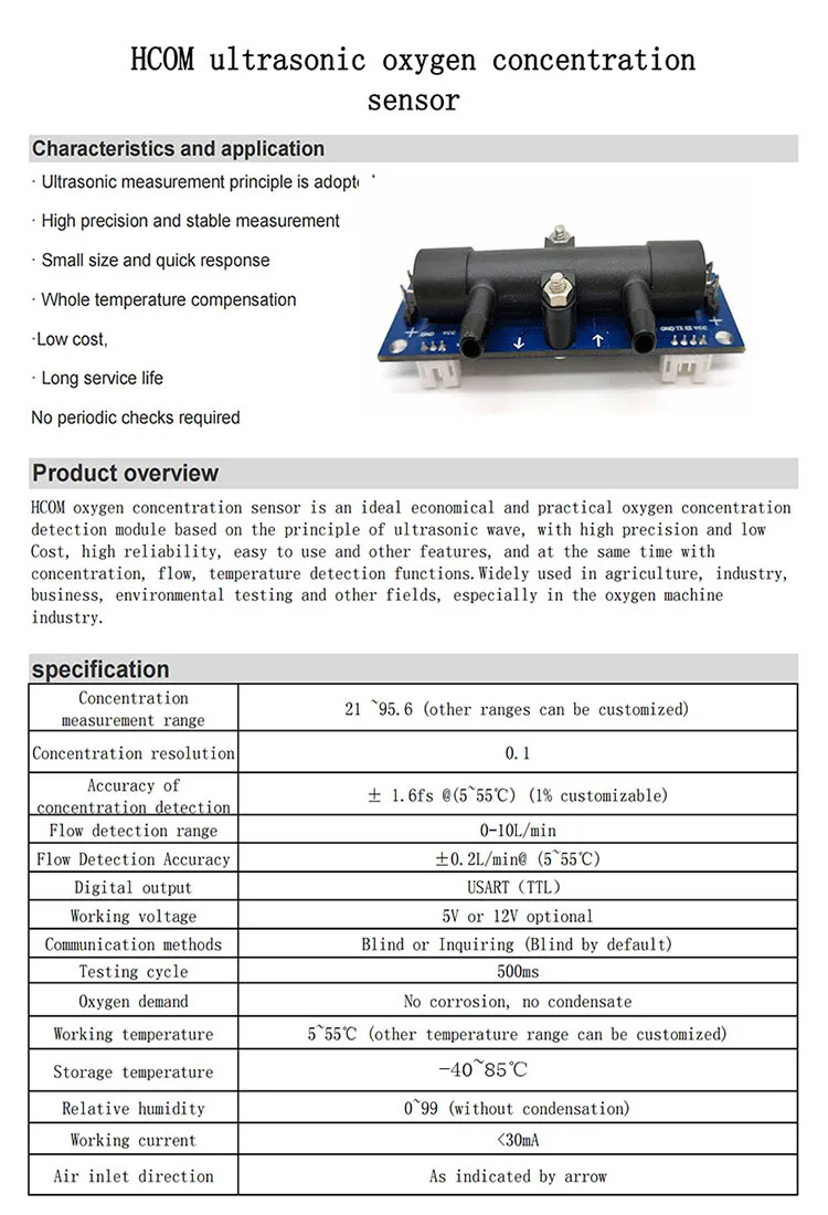 High Precision Ultrasonic Oxygen Concentration Flow Sensor