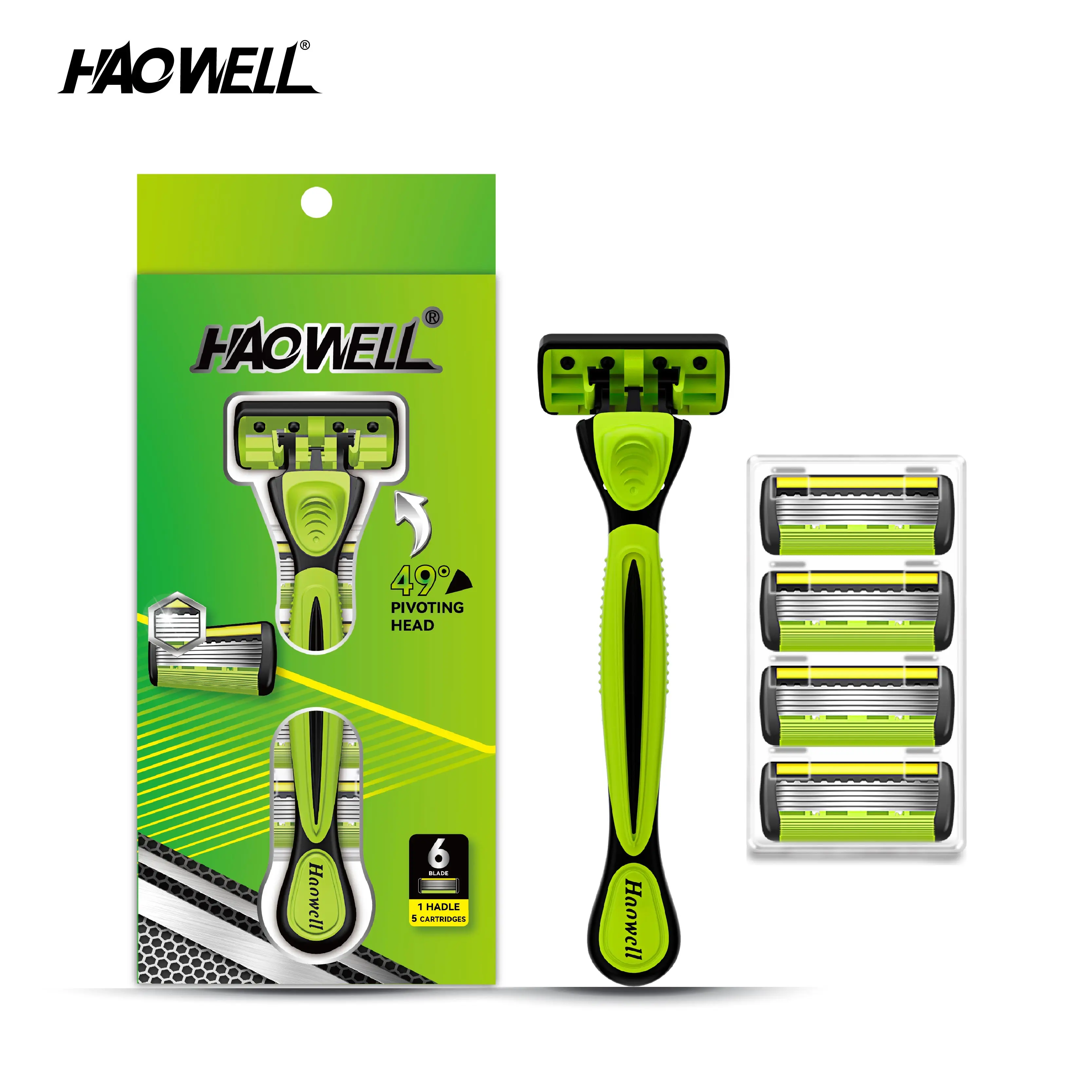 Haowell 5 Five Blade System Shaving Men Razor with Cartridges