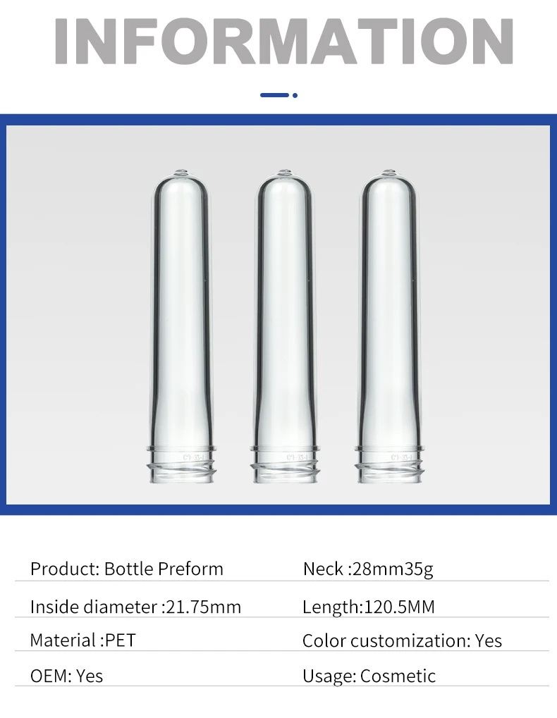 28mm 35 G Pet Preform Pcr Bottle Transparent Preform For Cosmetics ...
