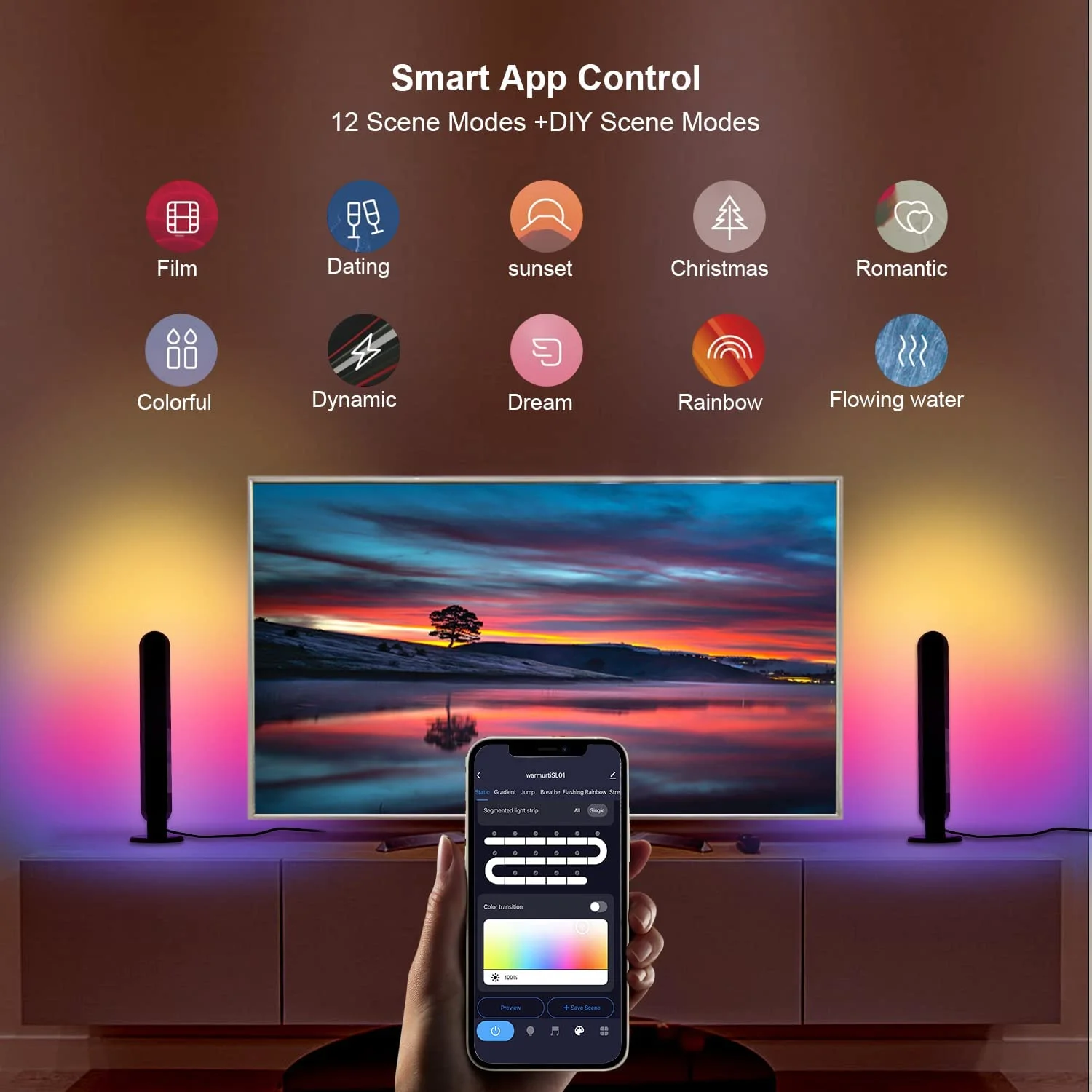 Led Smart Light Bars Sound Control Pickup Rhythm Light -compatible App ...