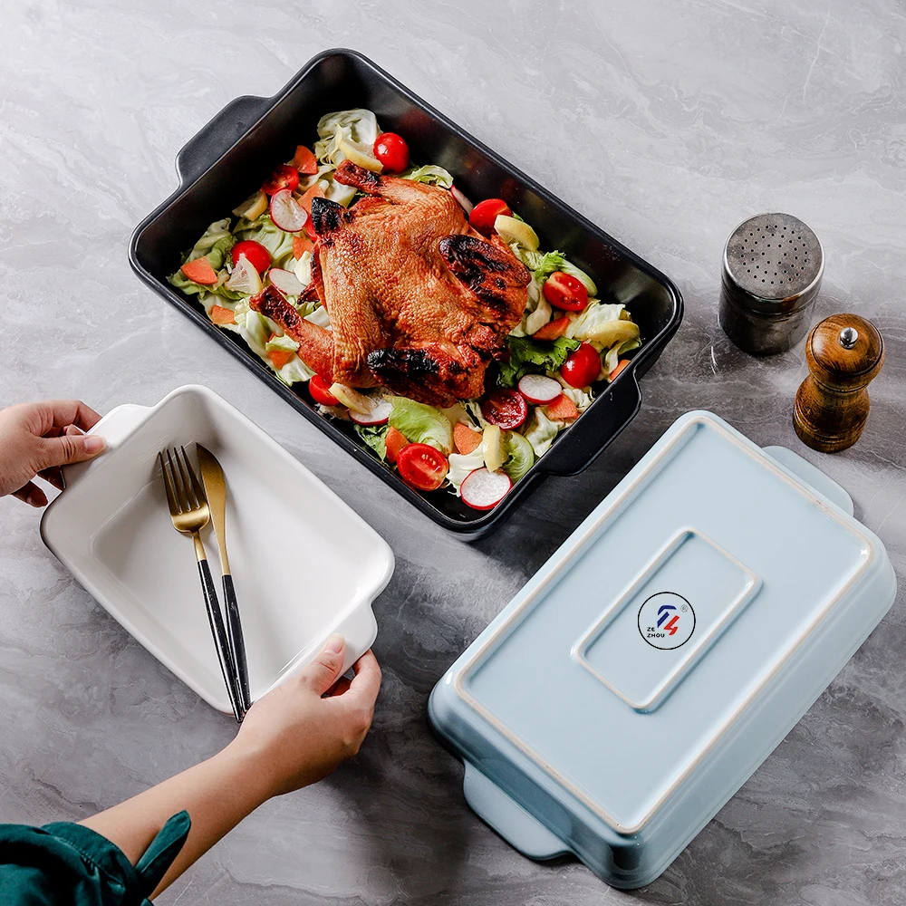 Luxury Matte Black Glazed Ceramic Baking Dish Set Of 3 Non Stick ...