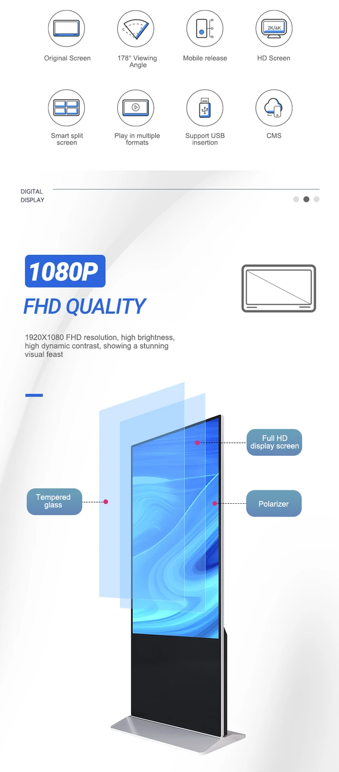 43 50 55 Inch Lcd Floor Stand Vertical Totem Kiosk Portable Digital ...