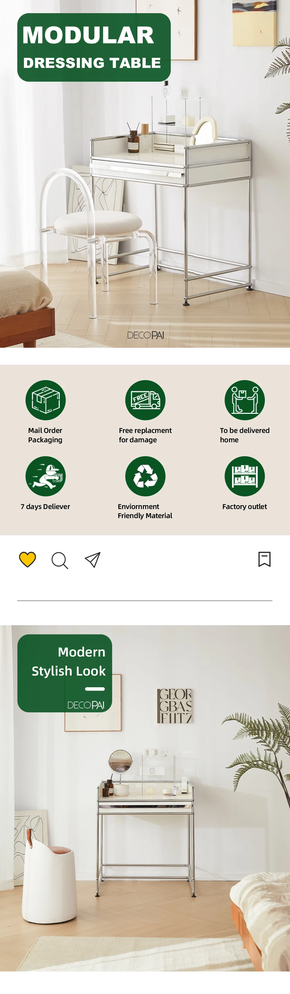 Nordic Stainless Steel Dressing Table, Small Apartment, High Value ...