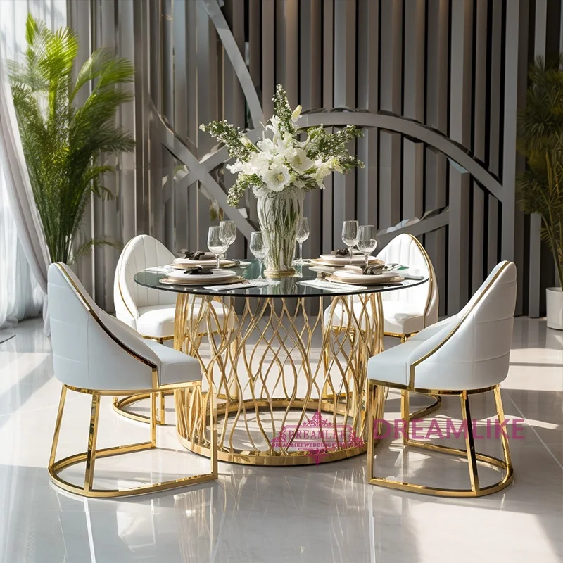Modern Luxury Dining Table Stainless Steel With Glass And Mdf For ...