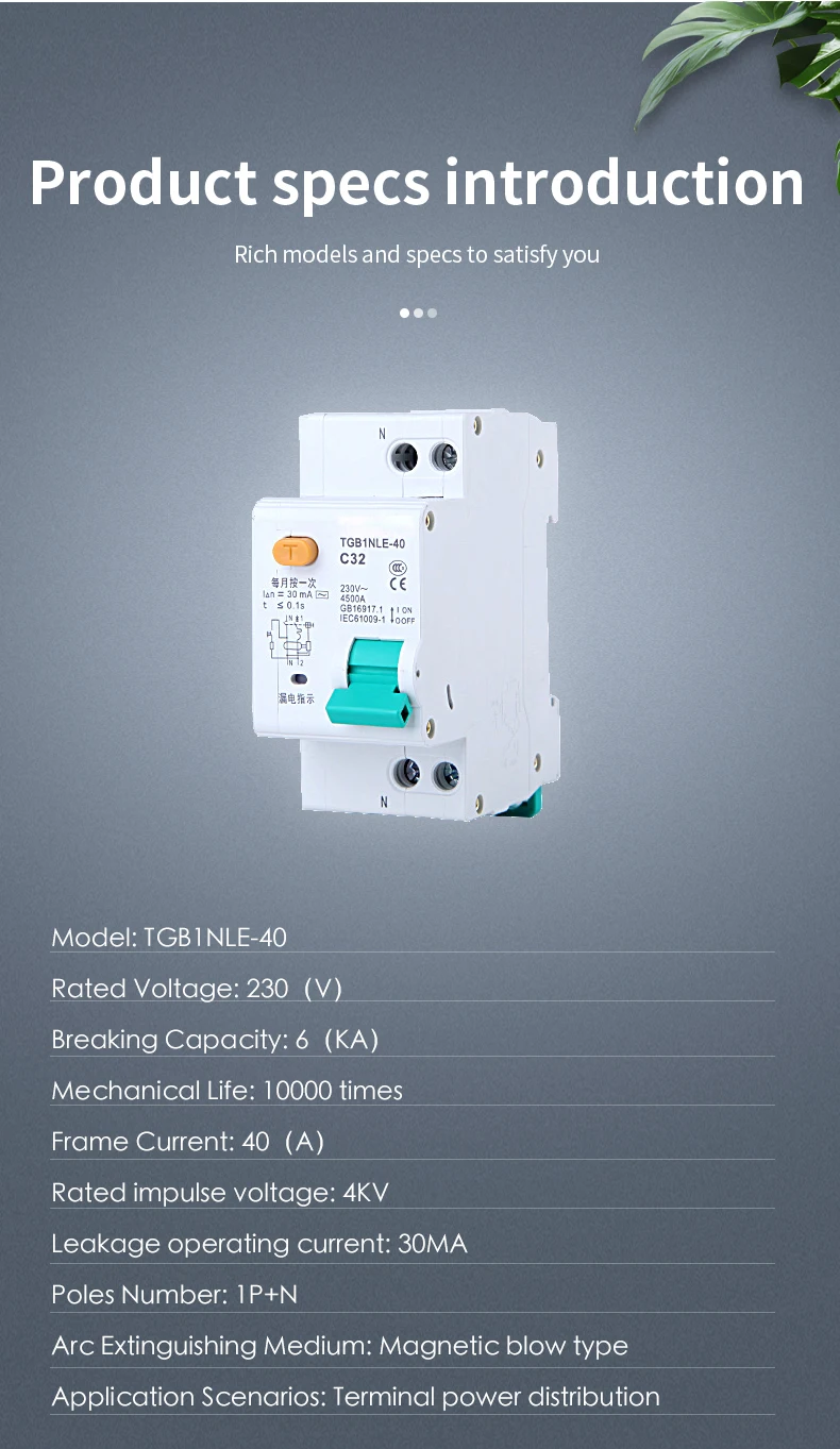 Switch Breaker Interruptores Automatico Tengen Tgb1nle-40 Leakage Protection Circuit Breaker ...