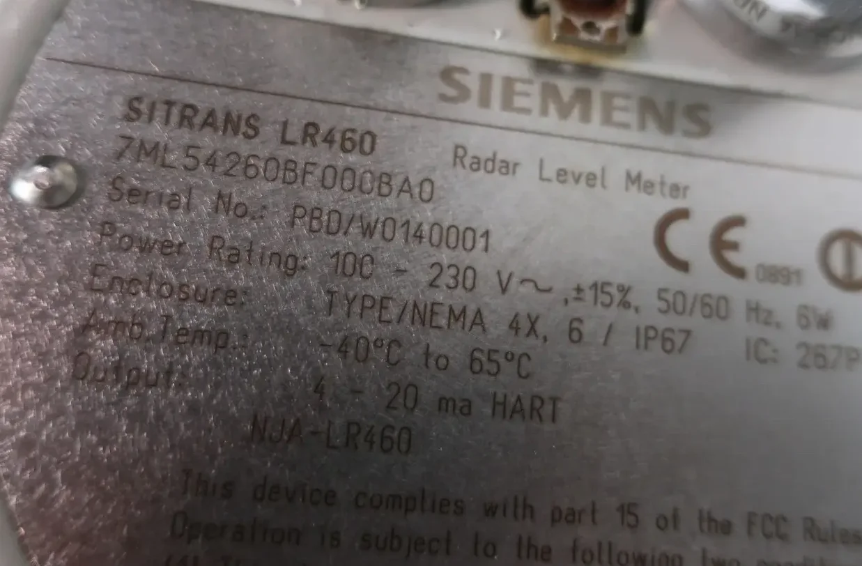 Siemenslr460 Sitrans Lr460 Radar Level Transmitter 7ml5426-0bf00-0ac0 Continuous Level ...