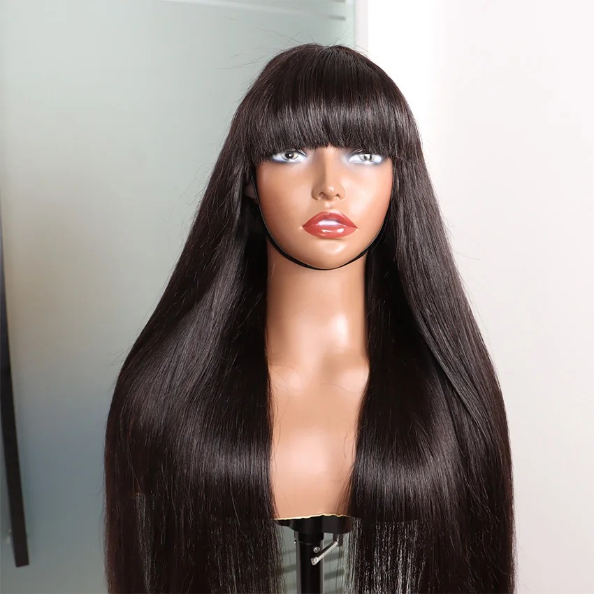 Cheap Fringe Wigs Straight Veitnamese Virgin Cuticle Aligned Human Hair ...