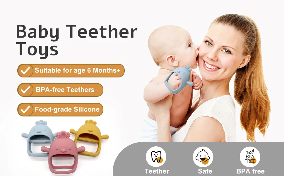 Chick Shape Baby Teething Toys Never Drop Hand Wrist Teether Food-Grade ...