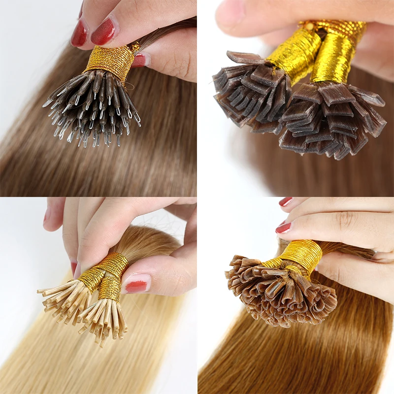 Super Double Drawn I Tip Human Hair Extensions Italian Keratin Pre ...