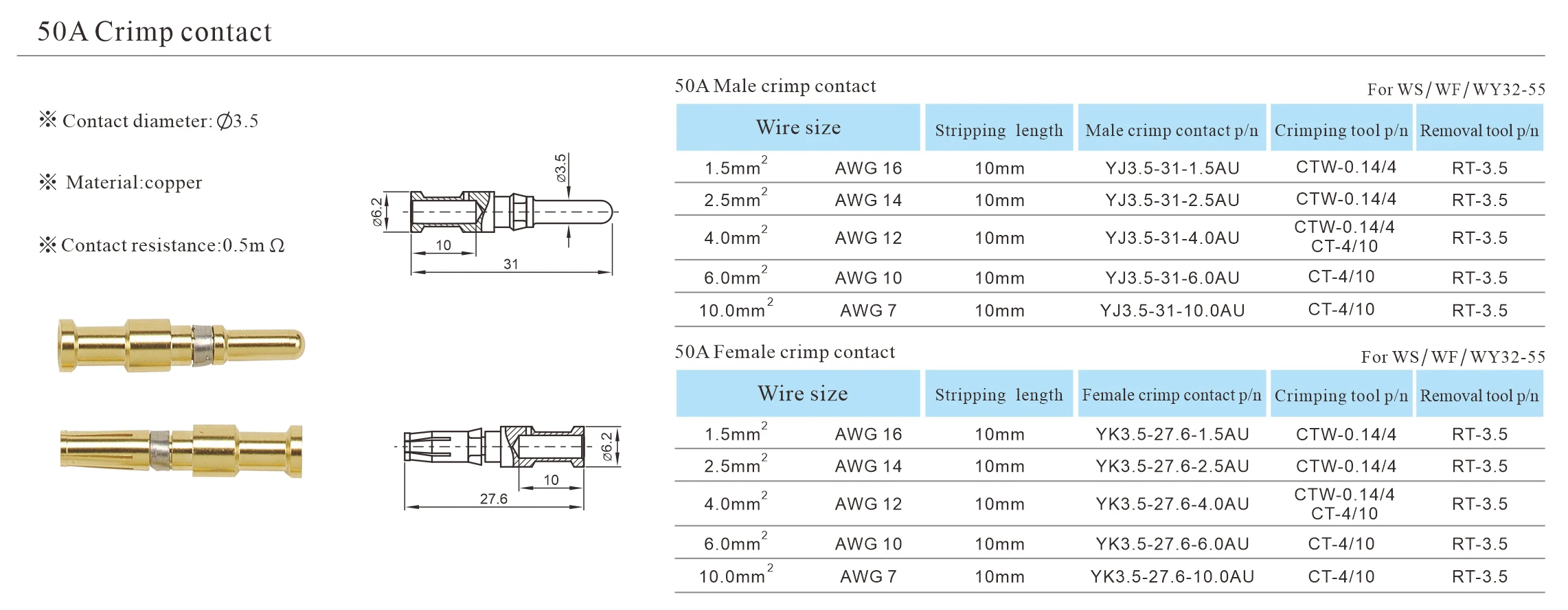 Weipu Circular Connector Crimp Contacts - Male Female