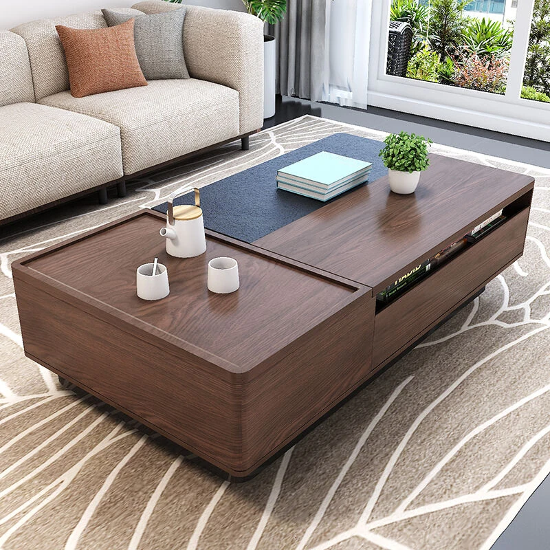 Living Room Lift Function Walnut Coffee Table Modern Minimalist Square ...