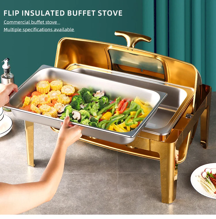 Stainless Steel Gold Round Chafing Dish Buffet Set for Catering