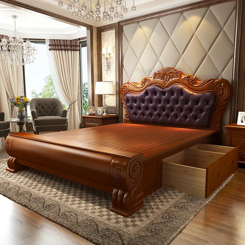 Custom Solid Wood European Bed - King Size Wedding Bed