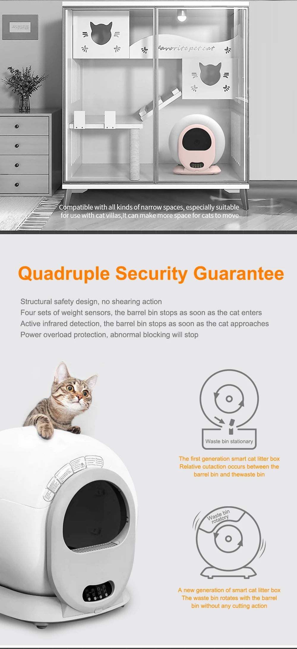 Fully Automatic Electric Basin Smart Cat Litter Box for Multi-Cats New ...