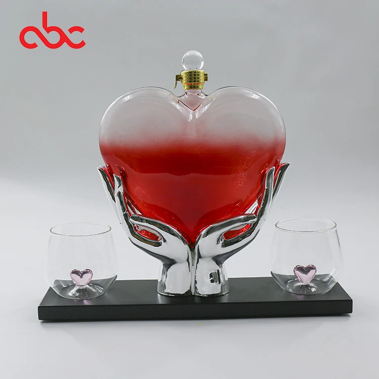 High Borosilicate Blown Whiskey Decanter Heart Shaped Red Wine Decanter ...