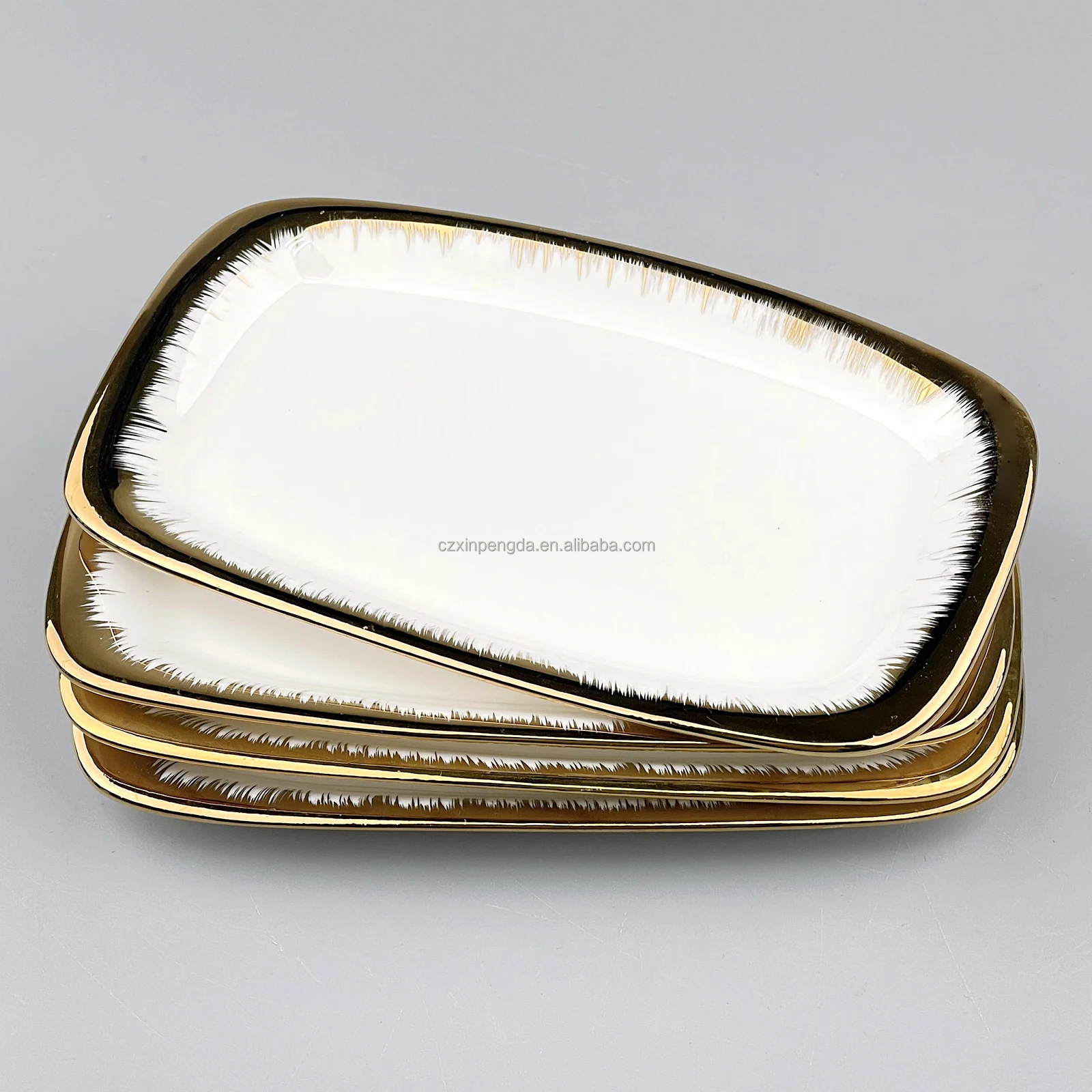 Porcelain Elegant Rectangle Plates Serving Platter Gold Rim Design ...