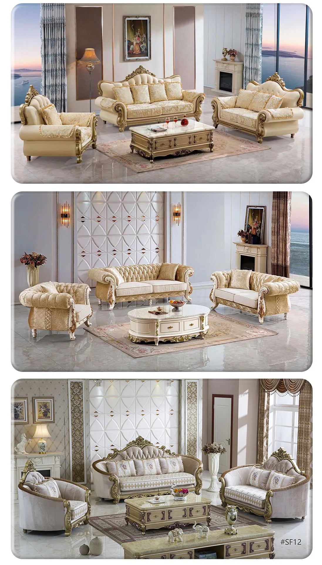 European Vintage Style Fabric Sofa Set With Wooden Legs Mobili Europei ...