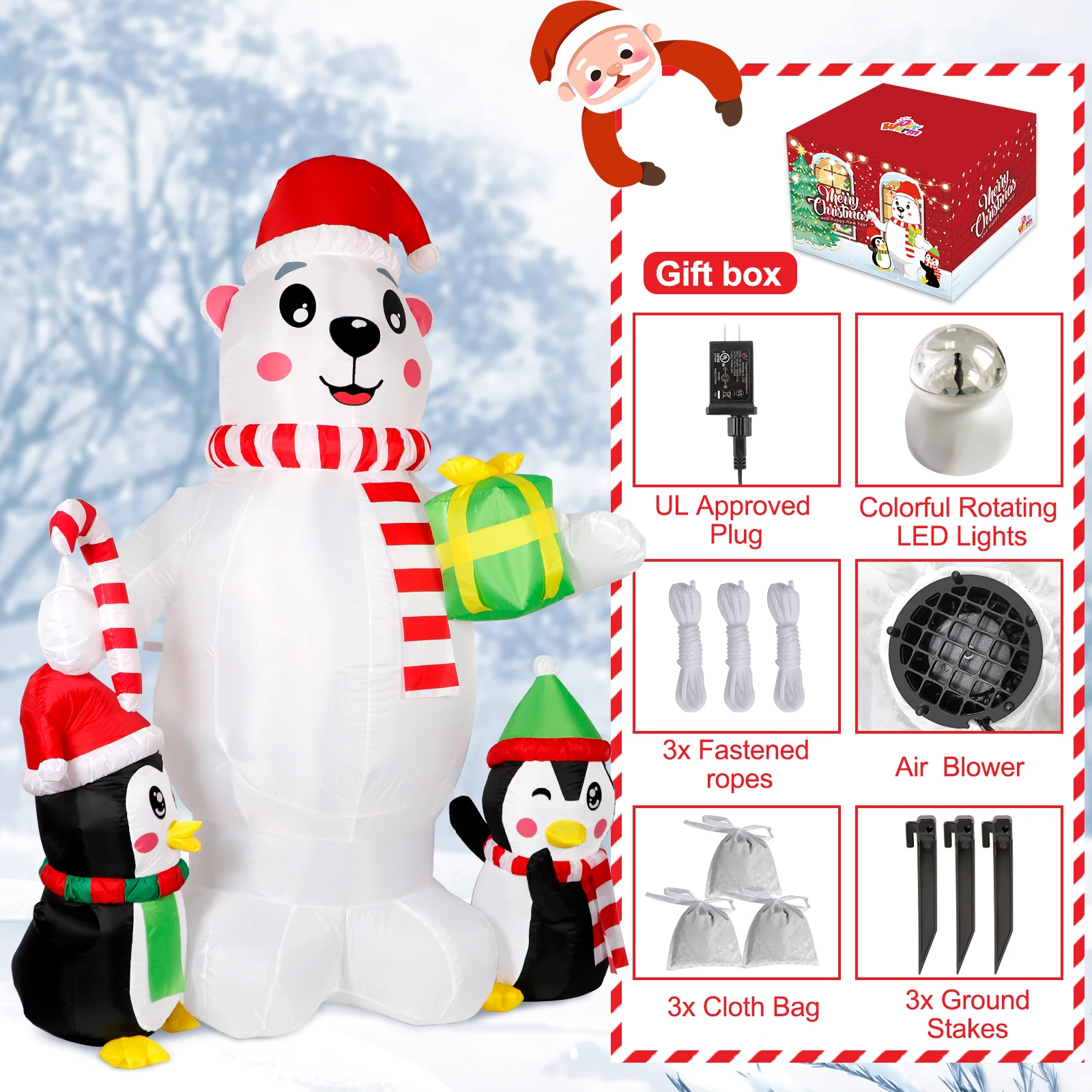 Ourwarm Xmas Party 6 Ft Led Airblown Animated Penguin Polar Bear Blow ...
