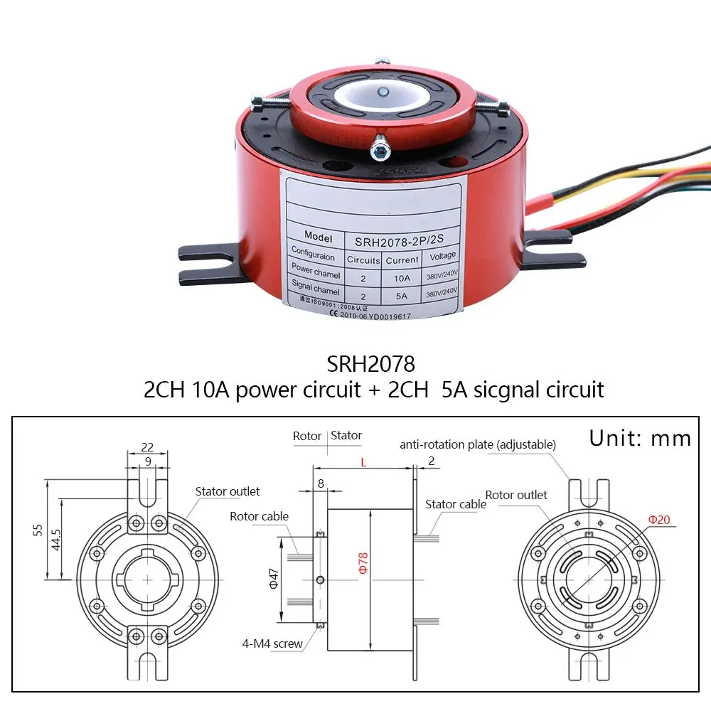 Premium 20mm Through-bore Conductive Rotary Connectors For Packaging ...