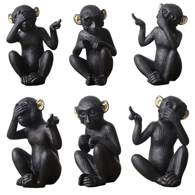 Redeco Brand New Stock Monkey Statue Grey Matte Monkey Ornament Resin ...