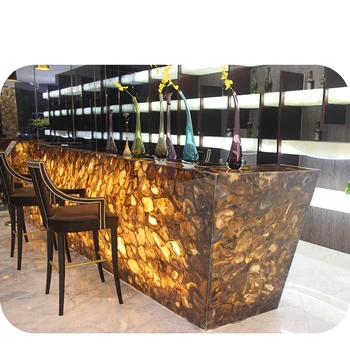 Modern Design Semi-precious Gems Stone I L Shape Translucent Marble Bar ...