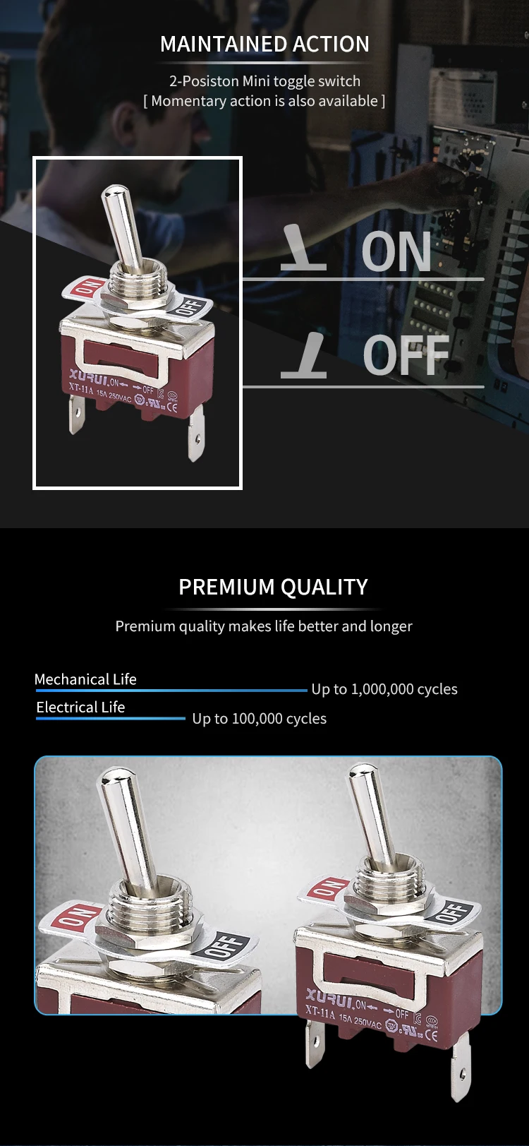 Quick Connect Terminal Toggle Switch - UL Approved SPST
