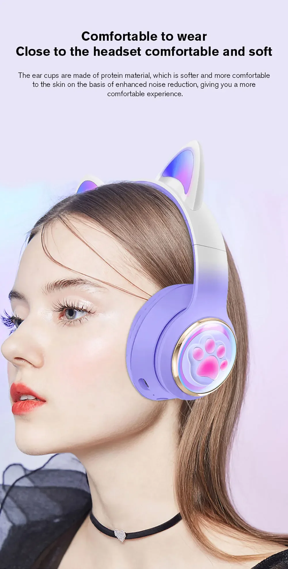 Bt V5.3 Foldable Gaming Headset Rgb Cat Ear Wireless Headphones For Pc ...