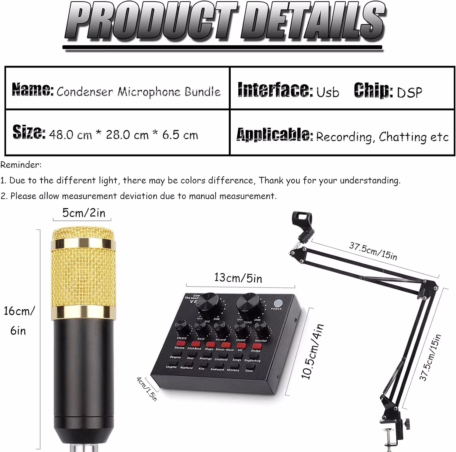 Condenser Microphone Sound Card Set Sound Card Podcast Microphone ...