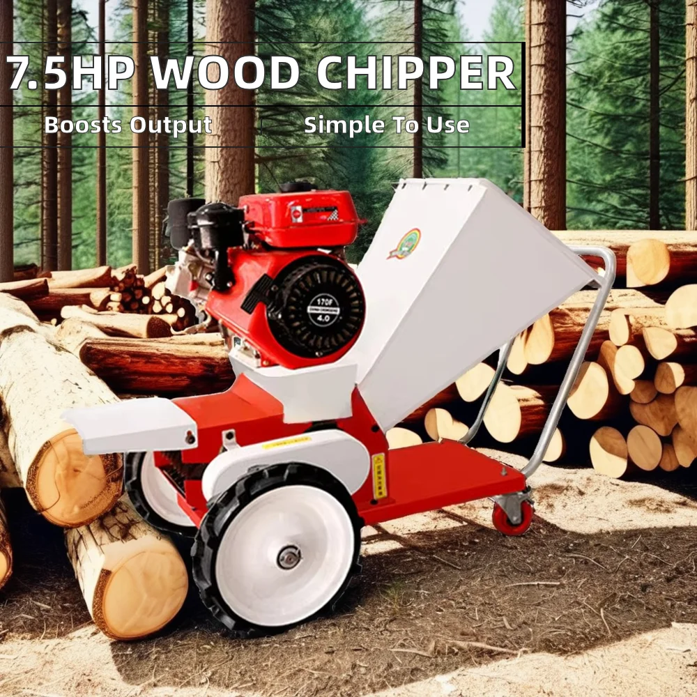 7.5HP Gasoline Engine Tree Branch Leaf Wood Chipper Shredder