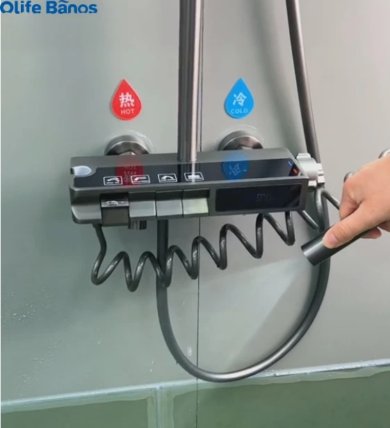 Olife Banos Bathroom Gunmetal White Digital Led Piano Key Waterfall ...