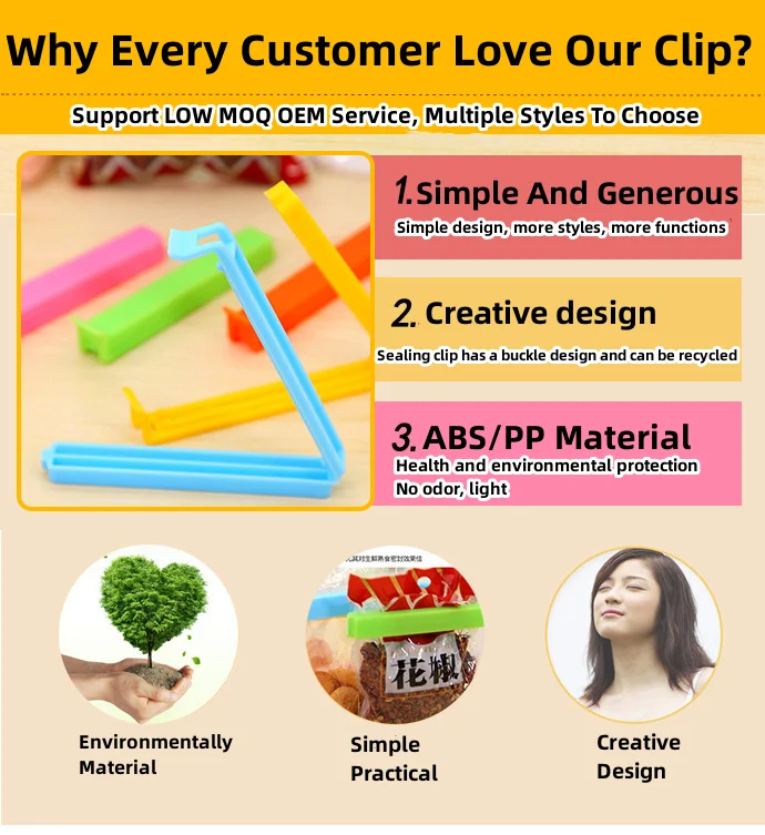 Custom Colorful Plastic Food Closing Clip Moisture-proof Coffee Fresh ...