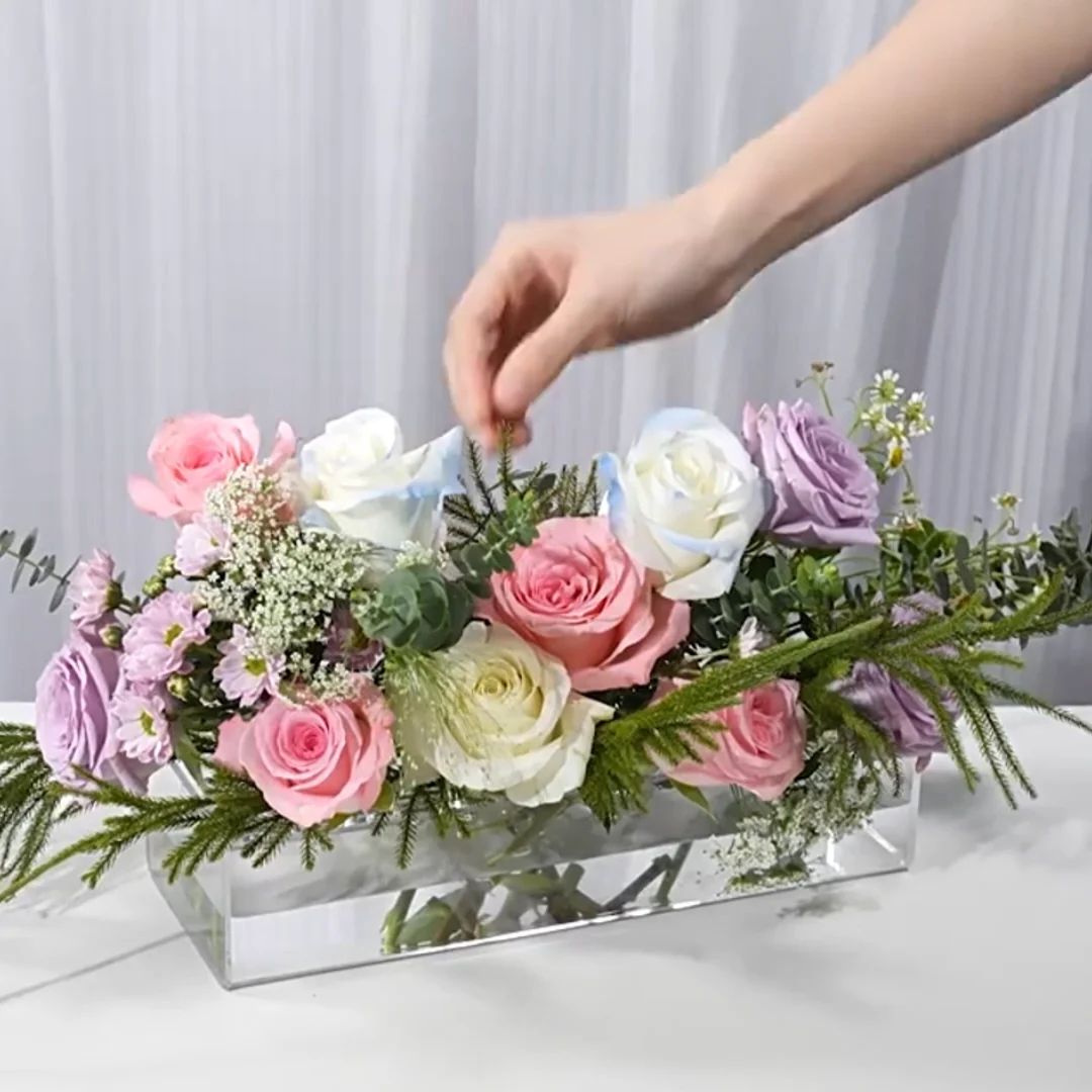 Custom Clear Rectangular Acrylic Flower Vase Rose Floral Vases Flower ...