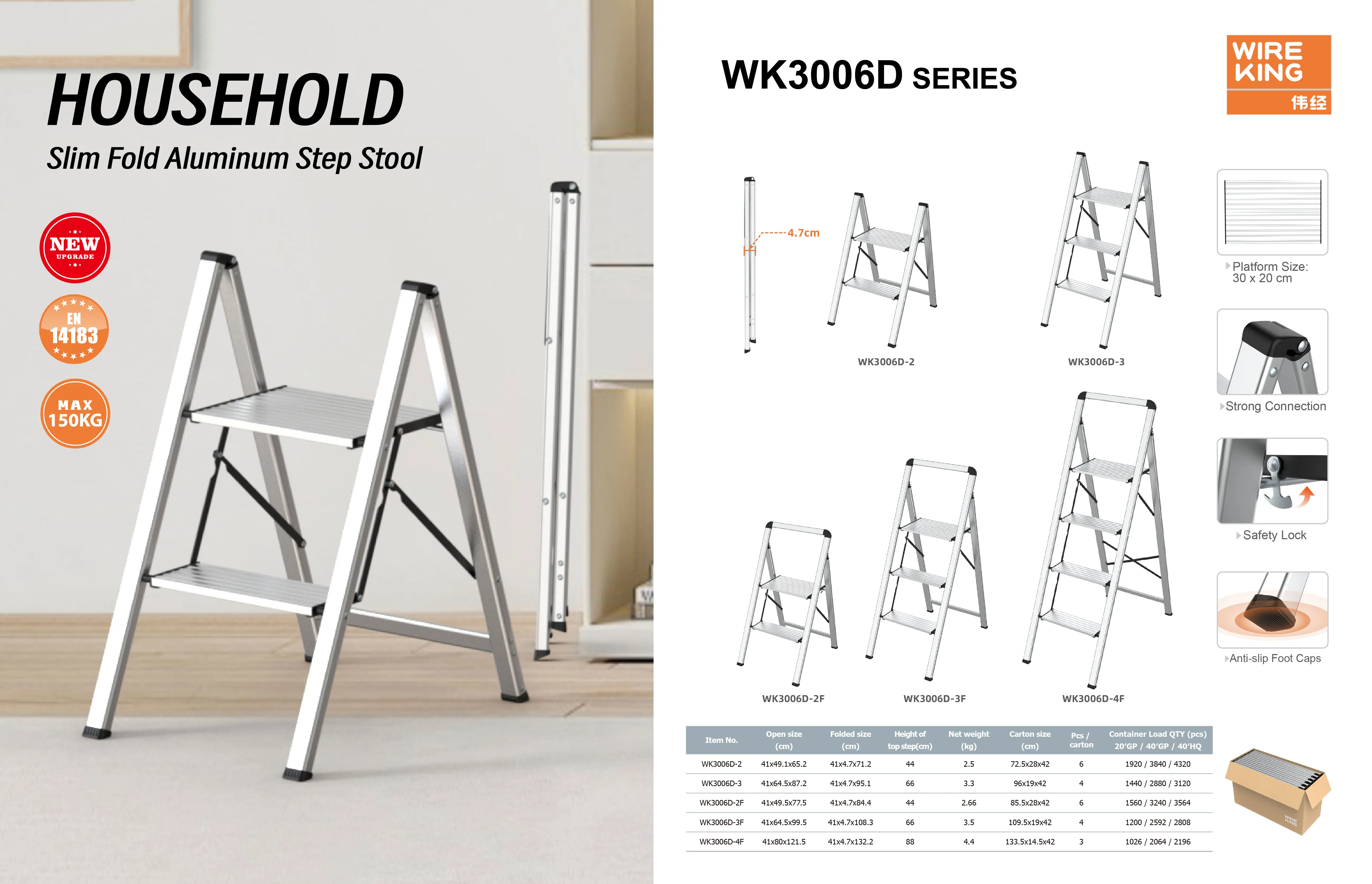 Modern Household 3 Step Aluminium Ladder - Slim & Durable