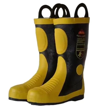 Pvc One-piece Firefighting Fireman Boots Cotton Lining Anti-puncture ...