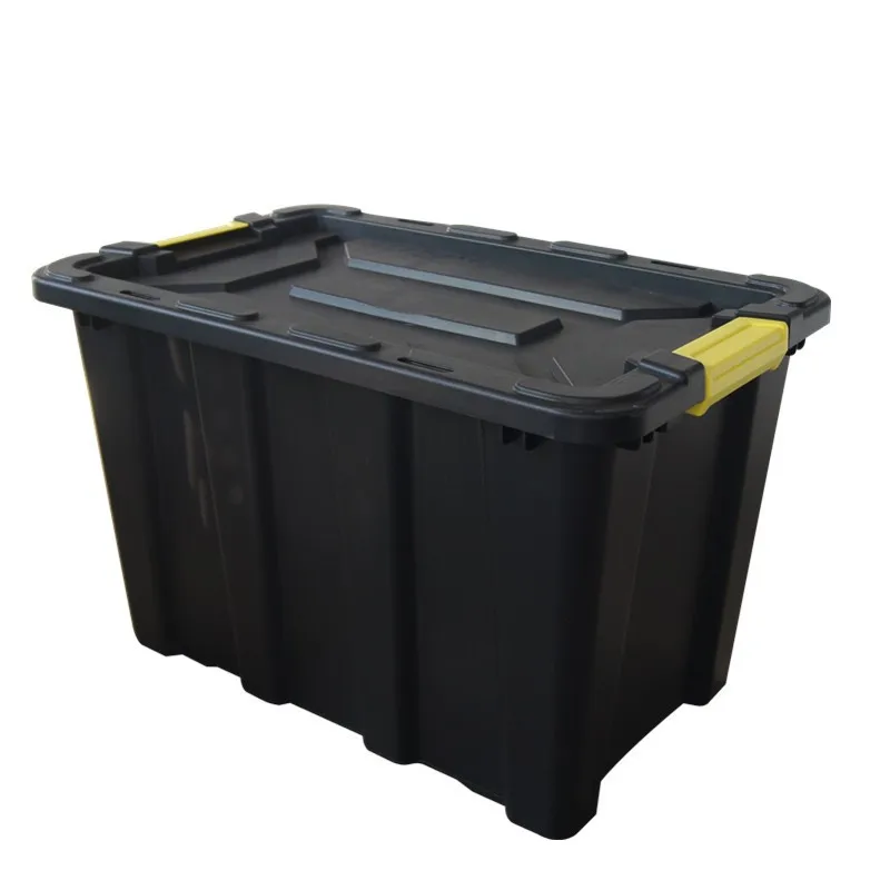 100L Heavy Duty Tub 4 Sizes Black Plastic Organizer Box With Color Lid ...