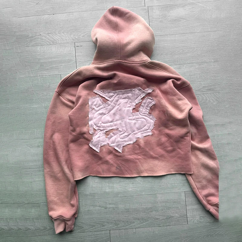 YYSY Applique Patch Stitch Sun Faded Acid Wash French Terry Cotton ...