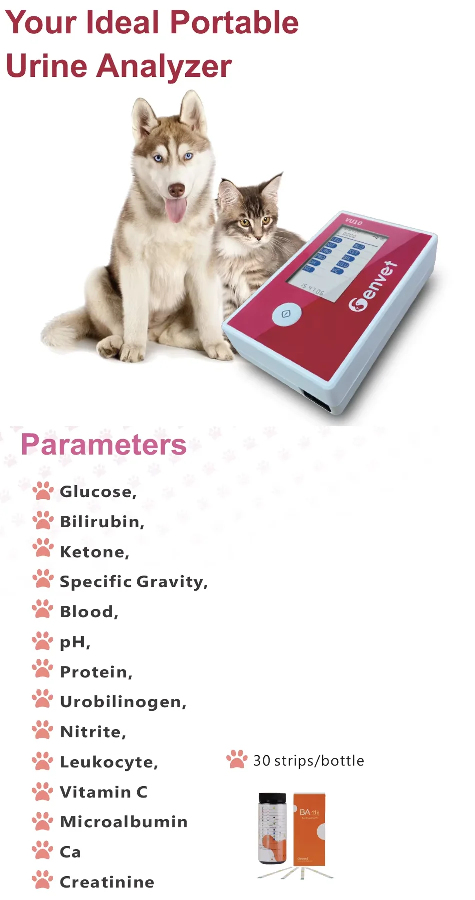 Genvet Portable Veterinary Urine Analyzer VU10 - Handheld Pet ...