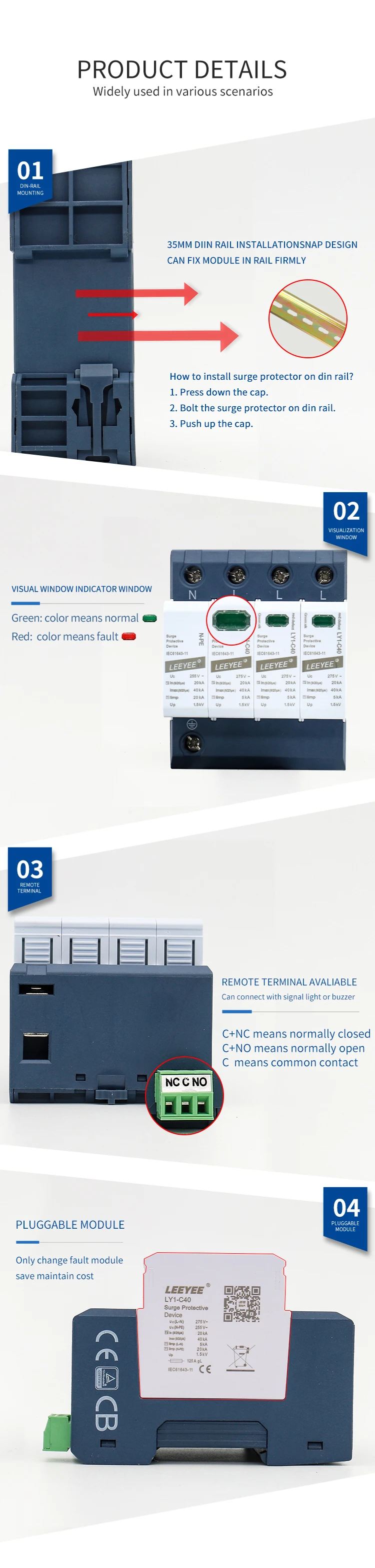 275v Lightning Strikes Arrester T1+t2 3p+n Lightning Protection System ...