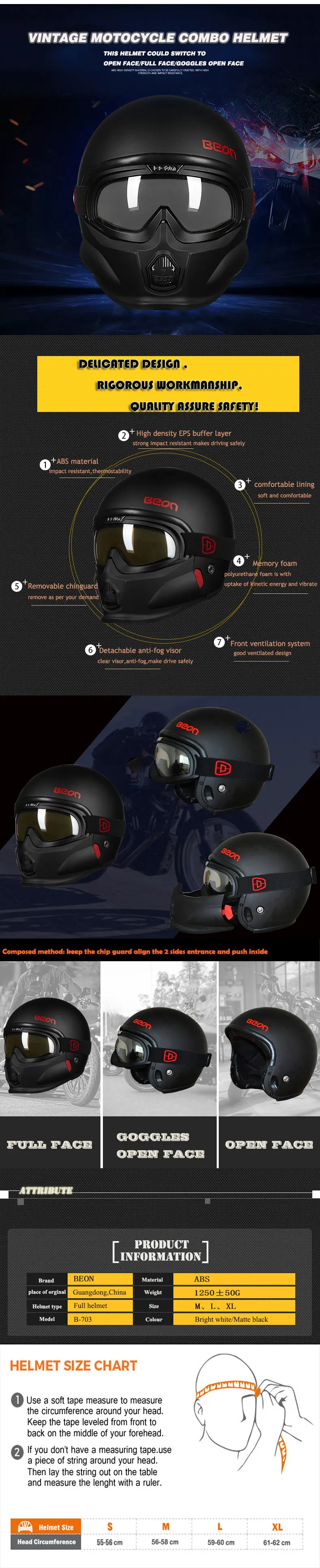 2022 Beon B703 Ece Matte Black Full Face Motorcycle Helmet With Goggles ...