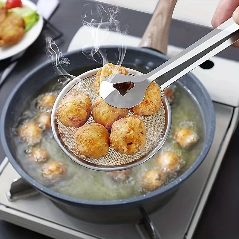 Stainless Steel Kitchen Colander Filter Mesh Spoon Fried Food Oil Scoop ...