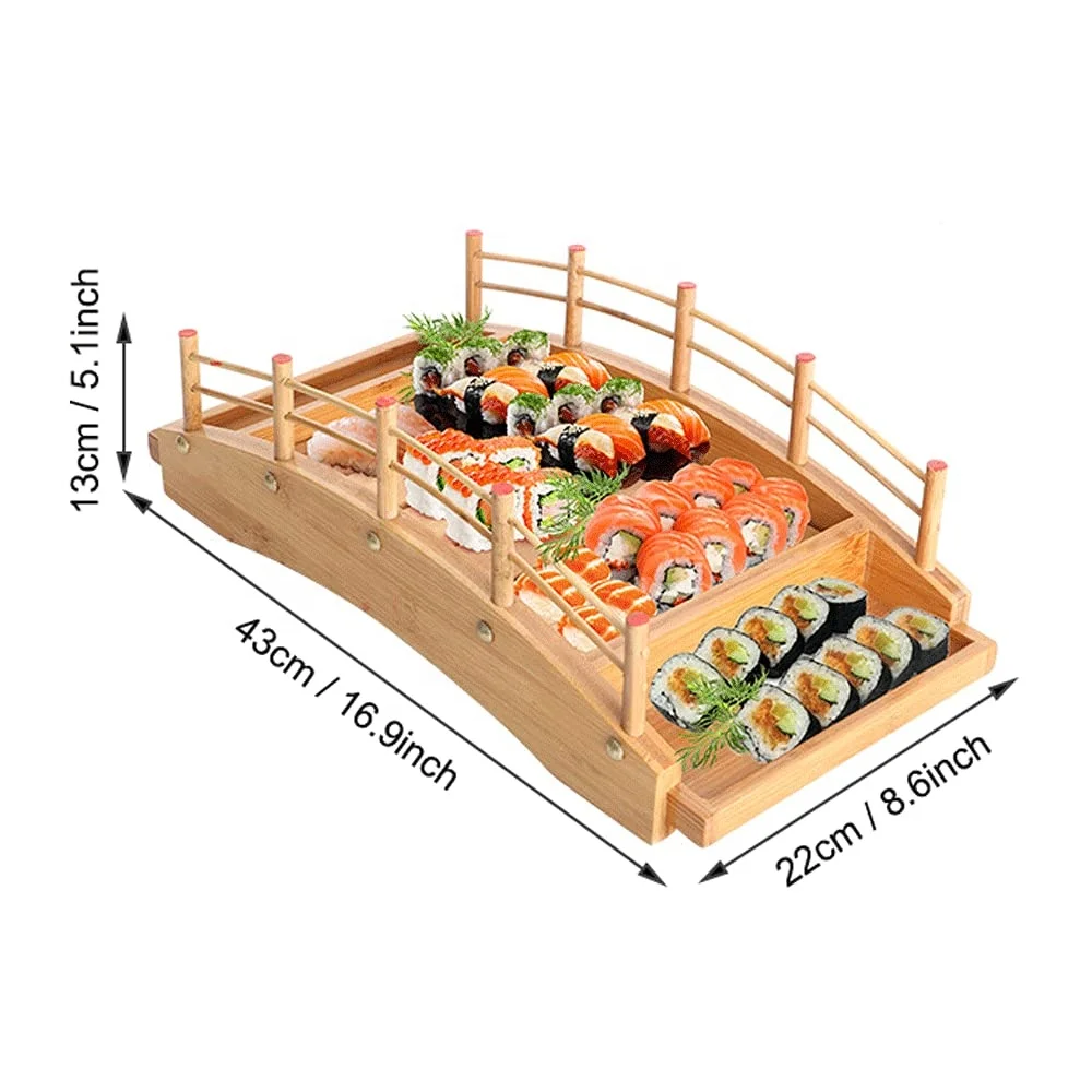 Wooden Arch Bridge Plates Bamboo Sushi Boat Wood Sushi Boats Serving ...