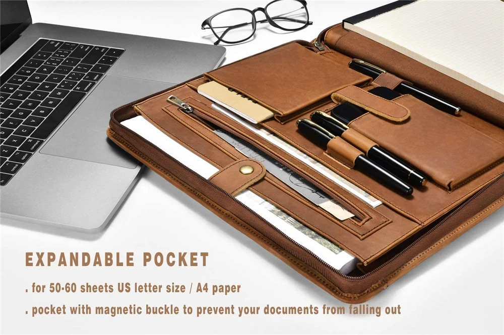 Hot Sale Business Organizer A4 Zipper Pu Leather Tablet Padfolio For ...