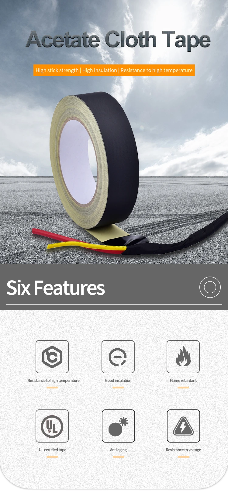 Factory Wholesale Black Acetate Cloth Tape Insulation Flame Resistant ...