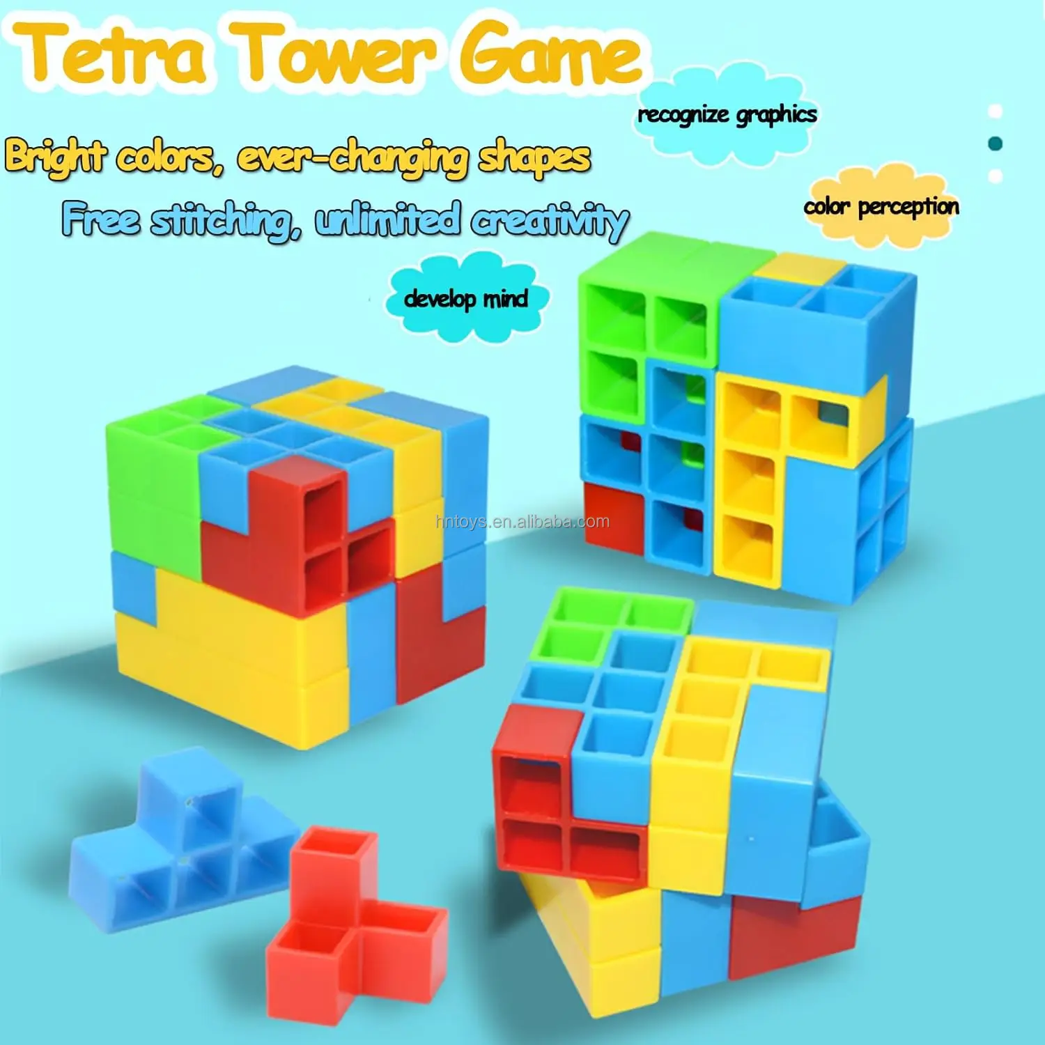 64pcs Tetras Tower Game 3d Tetras Tower Balance Stacking 48 Blocks Game ...