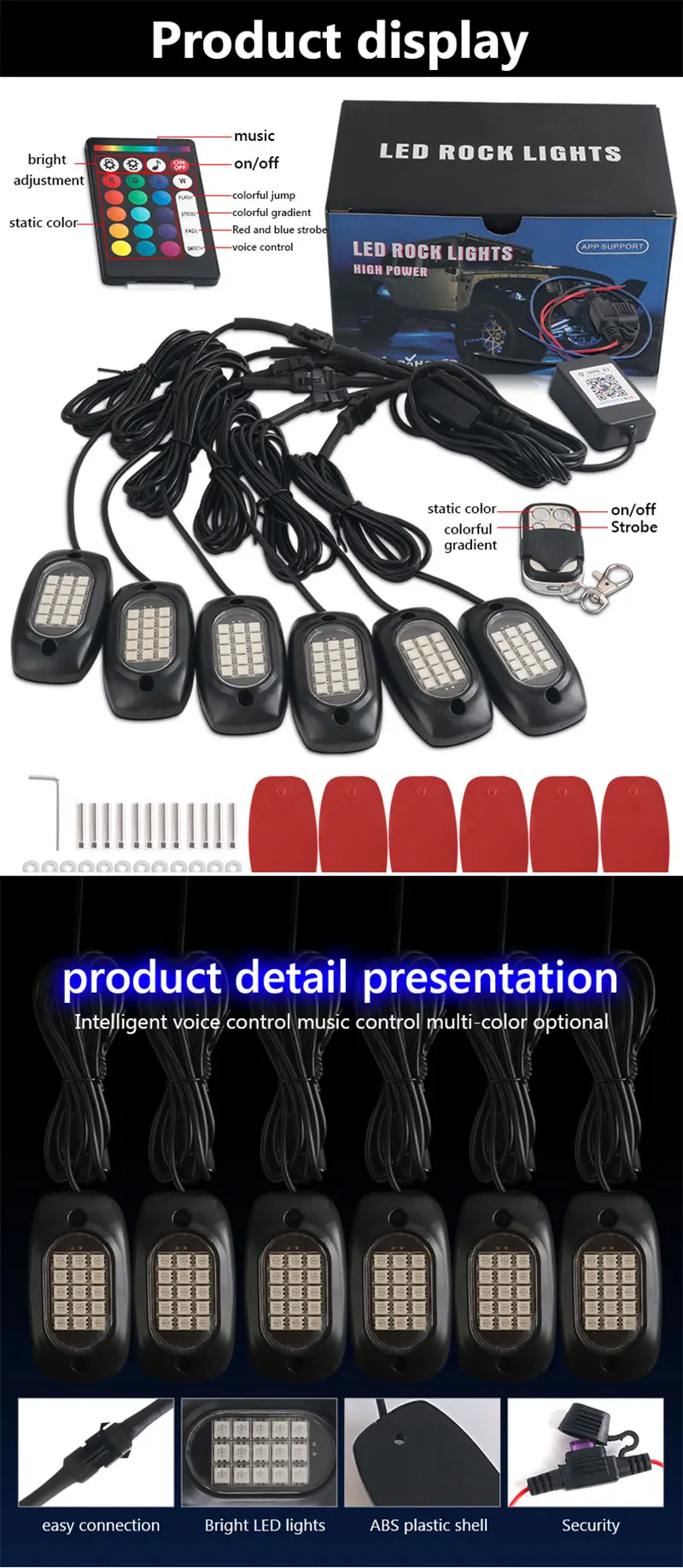 Ambient Lamp Rgb App Control 4pcs 5pcs 6pcs 8pcs Rock Light Car Atmosphere Chassis Lights - Buy ...
