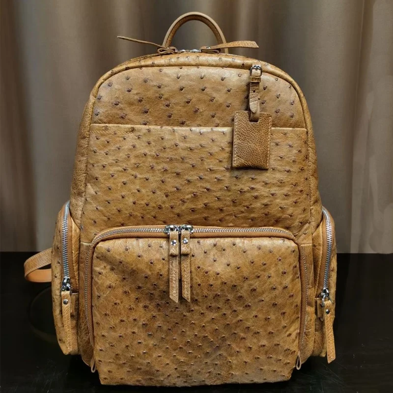 Luxury Ostrich Skin Tote Bags Tan Brown Lady Tote Medium Ostrich ...