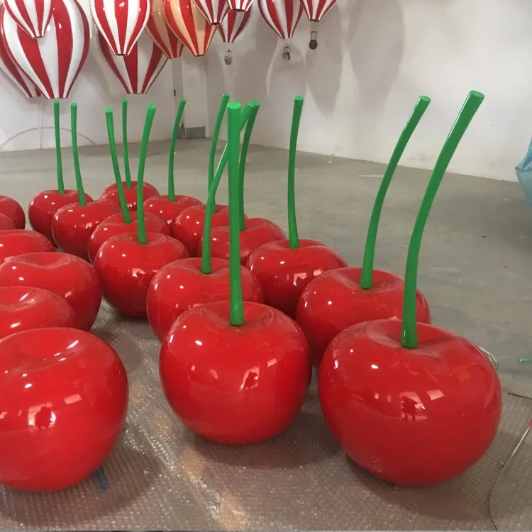 Fashion Giant Fiberglass Red Cherry Sculpture Artificial Cherry Fruit