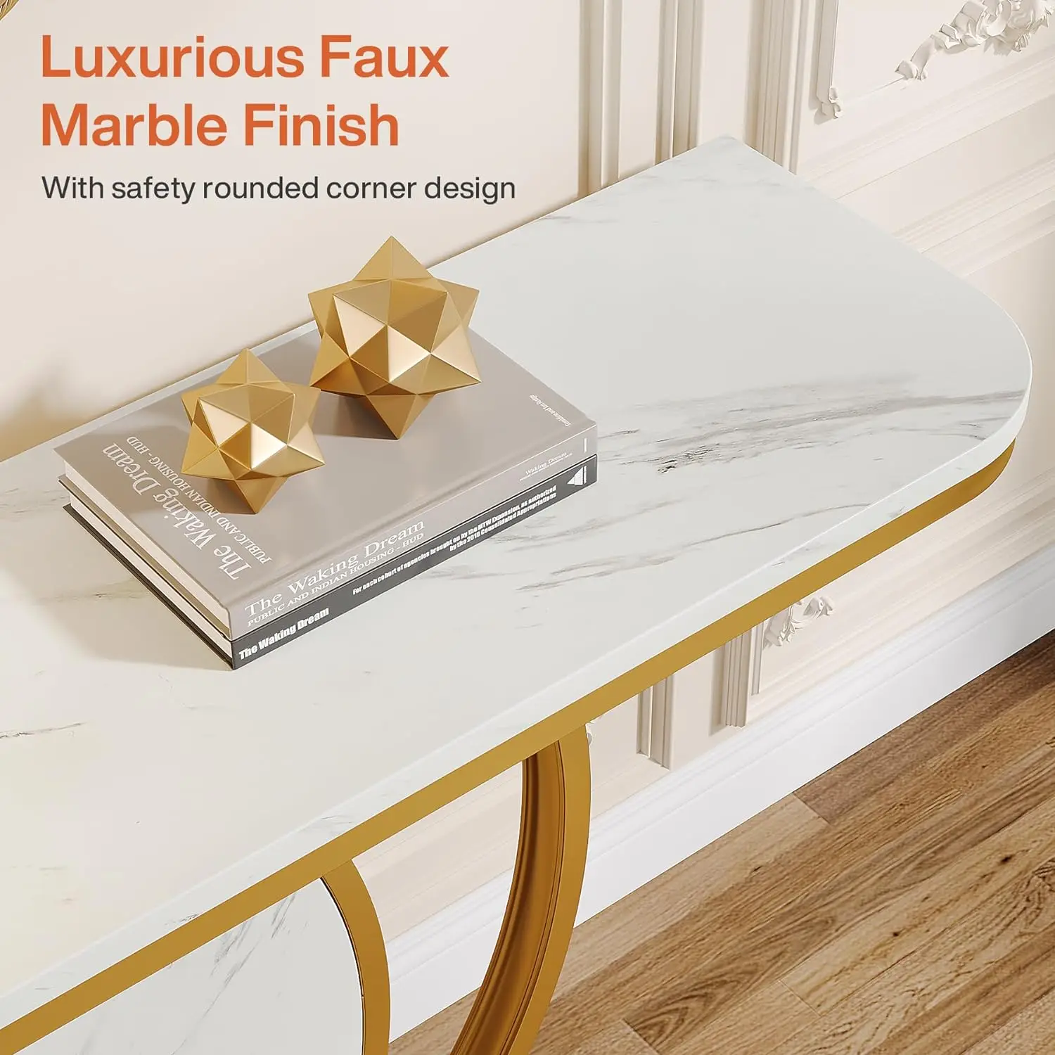Tribesigns Gold Entryway Modern Console Table, Faux Marble Narrow Sofa ...