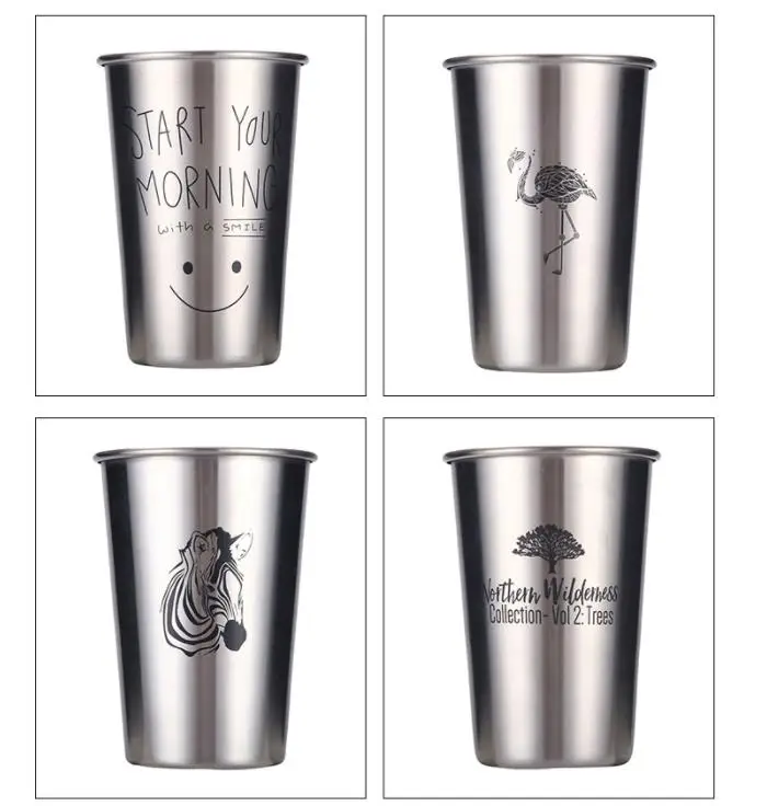Customized Laser Printing 12oz/16oz Silver Single Wall Stainless Steel ...